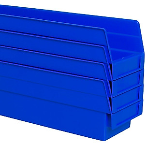 Akro-Mils 30128 Plastic Nesting Shelf Bin Box, (18-Inch x 4-Inch x 4-Inch), Blue, (12-Pack)