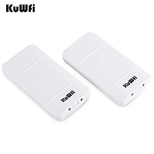 Wireless Bridge, KuWFi 2.4G Outdoor CPE Point to Point Long Range Access Nano Station with 12dBi Panel Antenna, Support 24V POE[2-Pack, Pre-Pairing]
