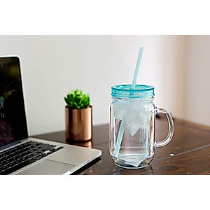 Zephyr Canyon Plastic Mason Jars with Handles, Lids and Straws | 20 oz Double Insulated Tumbler with Straw | 4 Pack Set of 4 | Wide Mouth Mason Jar Mugs | Cups for Kids and Adults…