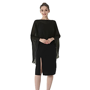 Baoqiya Chiffon Capes Sheer Capelets Bridal Shawls And Wraps Cape Long Plus Size Poncho Cape For Women (Black)