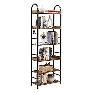 Washsemba 70.8 inch Tall Arched Bookshelf, 6-Tier Open Shelves Arched Bookcase with Adjustable Foot Pads,Industrial Style Storage Rack for Home Office(Black) (6 Tier,Brown)