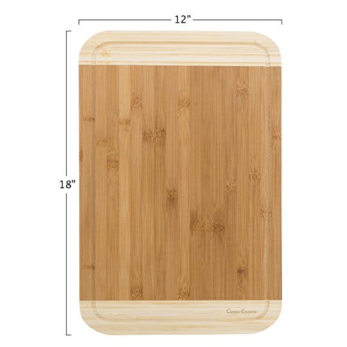 Two Tone Bamboo Cutting Board- Extra Thick, Chopping and Serving Board with Juice Groove 18x12x.75 by Classic Cuisine
