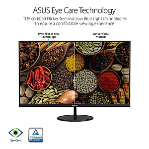 ASUS VL279HE 27” Eye Care Monitor, 1080P Full HD (1920 x 1080), IPS, 75Hz, Adaptive-Sync, FreeSync, HDMI D-Sub, Frameless, Slim, Wall Mountable, Flicker Free and Blue Light Filter,BLACK (Renewed)