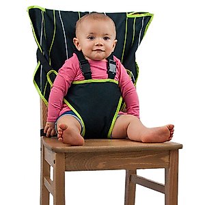 The Original Easy Seat Portable Safety Harness Chair Accessory (Black) - Quick, Easy Cloth Portable High Chair for Travel, Fits in Your Hand Bag as a Convenient Baby Travel Accessory