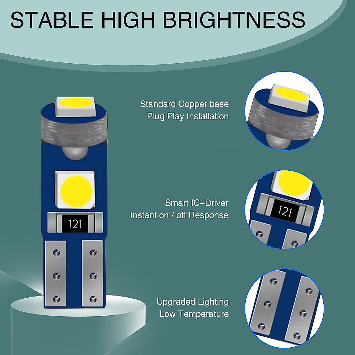 Ajxn 10 PCS Car LED Instrument Light, T5 3030 3SMD Wedge Bulb Instrument Cluster Indicator Light, 74 37 27 17 2721 Bulb Soft Beam Canbus Error-free, Universal for Most Cars Accessories (White)