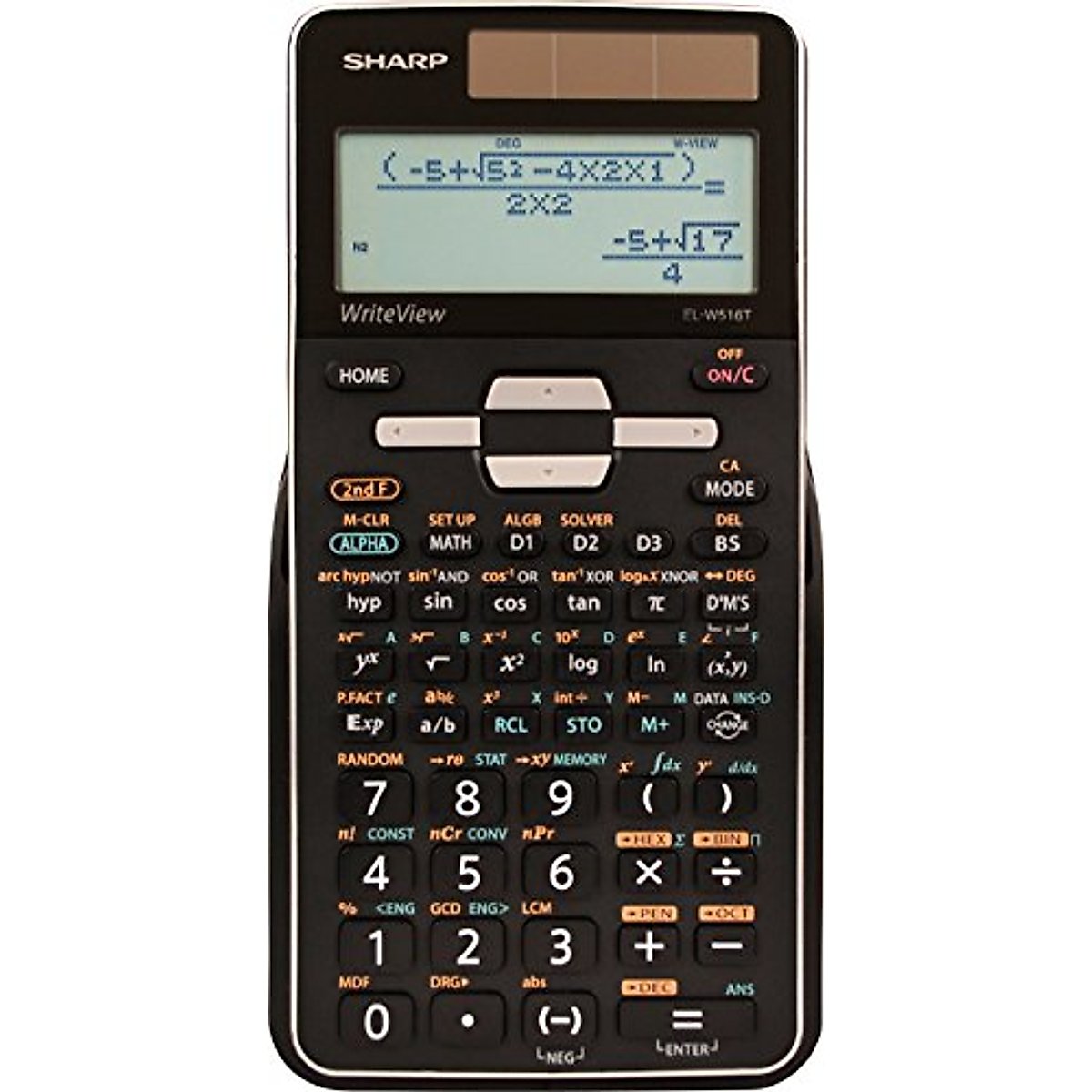 Sharp EL-W516TBSL 16-Digit Advanced Scientific Calculator with WriteView 4 Line Display, Battery and Solar Hybrid Powered LCD Display, Black & White, Black and Silver, Model Number: ELW516TBSL