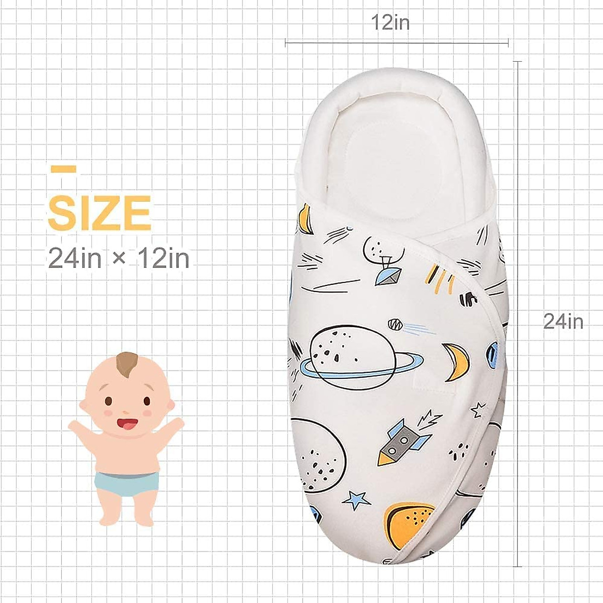 Knirose Baby Swaddle Blankets, Unisex Baby Blanket Wrap for Newborn Baby Boys Girls, Skin Friendly Wearable Swaddle Sleep Sack Made of Combed Cotton (Planet, White, 0-3 Months)