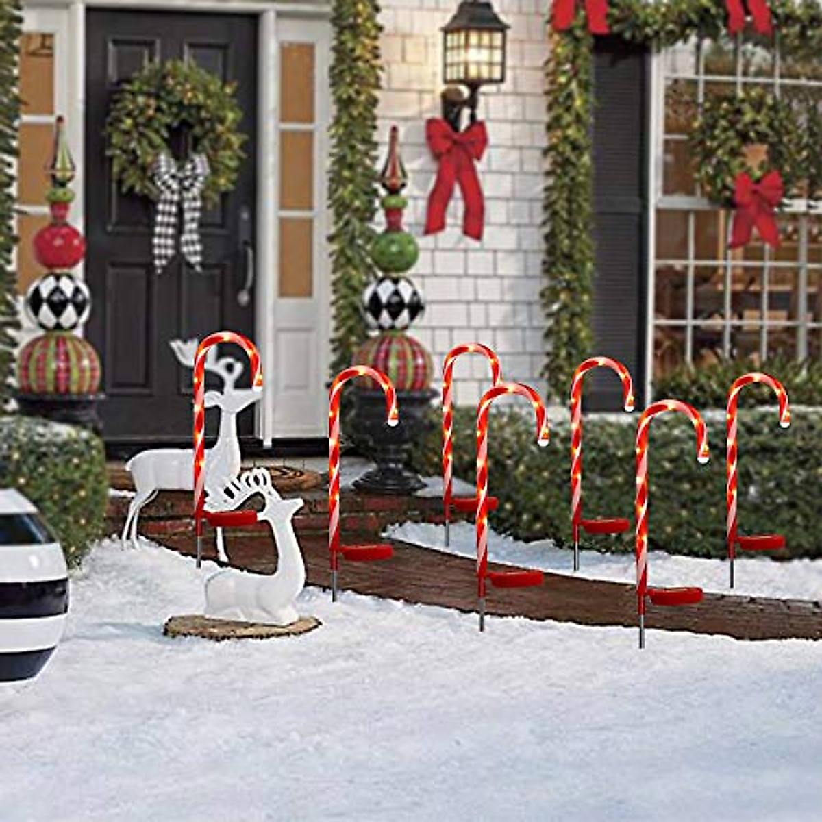 Doingart Candy Cane Solar Lights Christams Ourdoor Decoration Clearance - 4 Pack Outdoor Candy Cane Stakes with Built-in LED Lights for Pathway Walkway Christmas Decorations, 23 inch