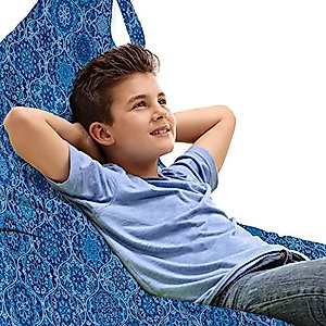 Ambesonne Mosaic Lounger Chair Bag, Traditional Flower Petals Scrolling Leaves Mandala Zen Ornamental Pattern, High Capacity Storage with Handle Container, Lounger Size, Violet Blue