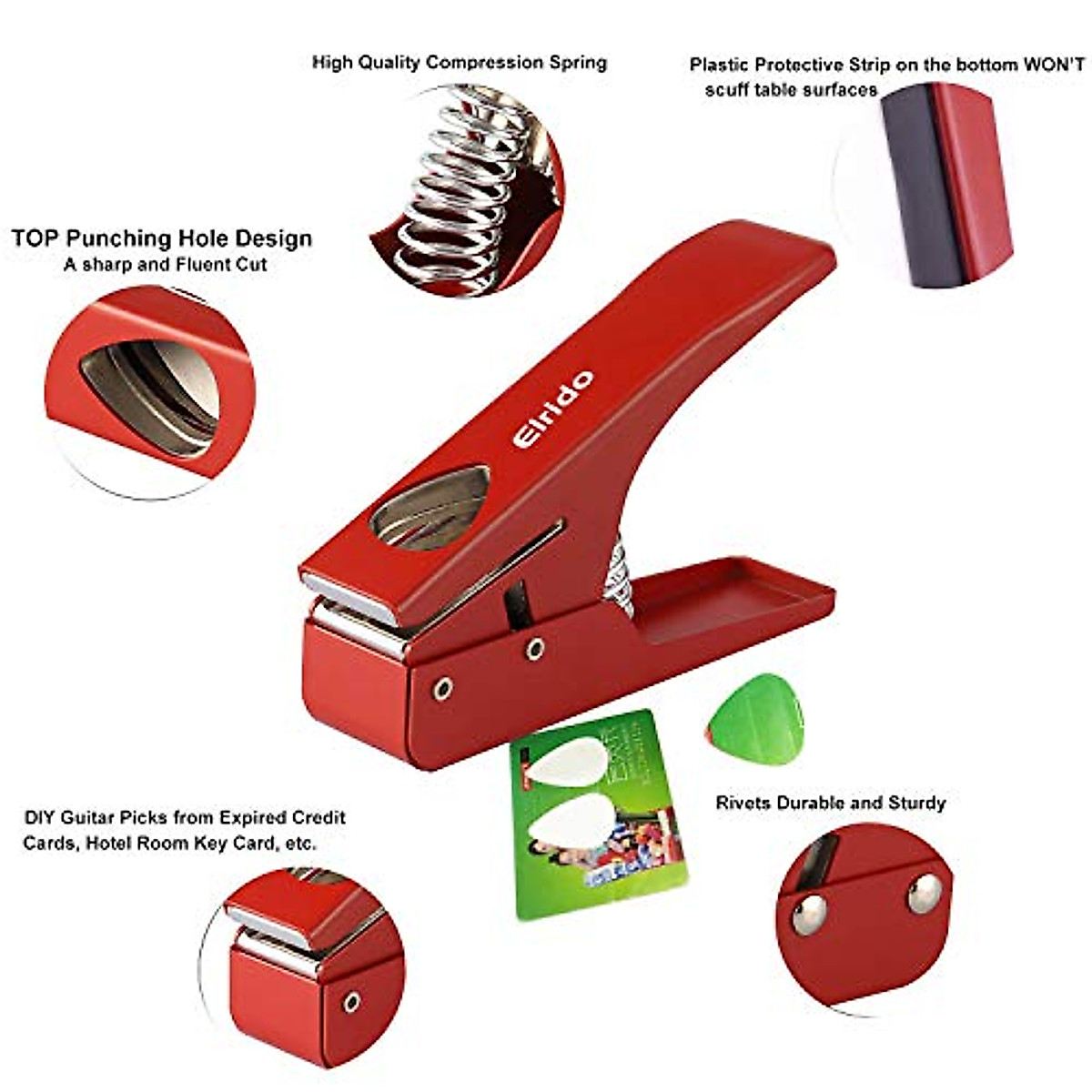 Guitar Picks Maker Picks Puncher Cutter with 2 PCS Starter Strip Sheets by Elrido - DIY Guitar Picks Punch Perfectly Cut Guitar Pick Every Time Cutter Professional Make Picks for Guitar Players