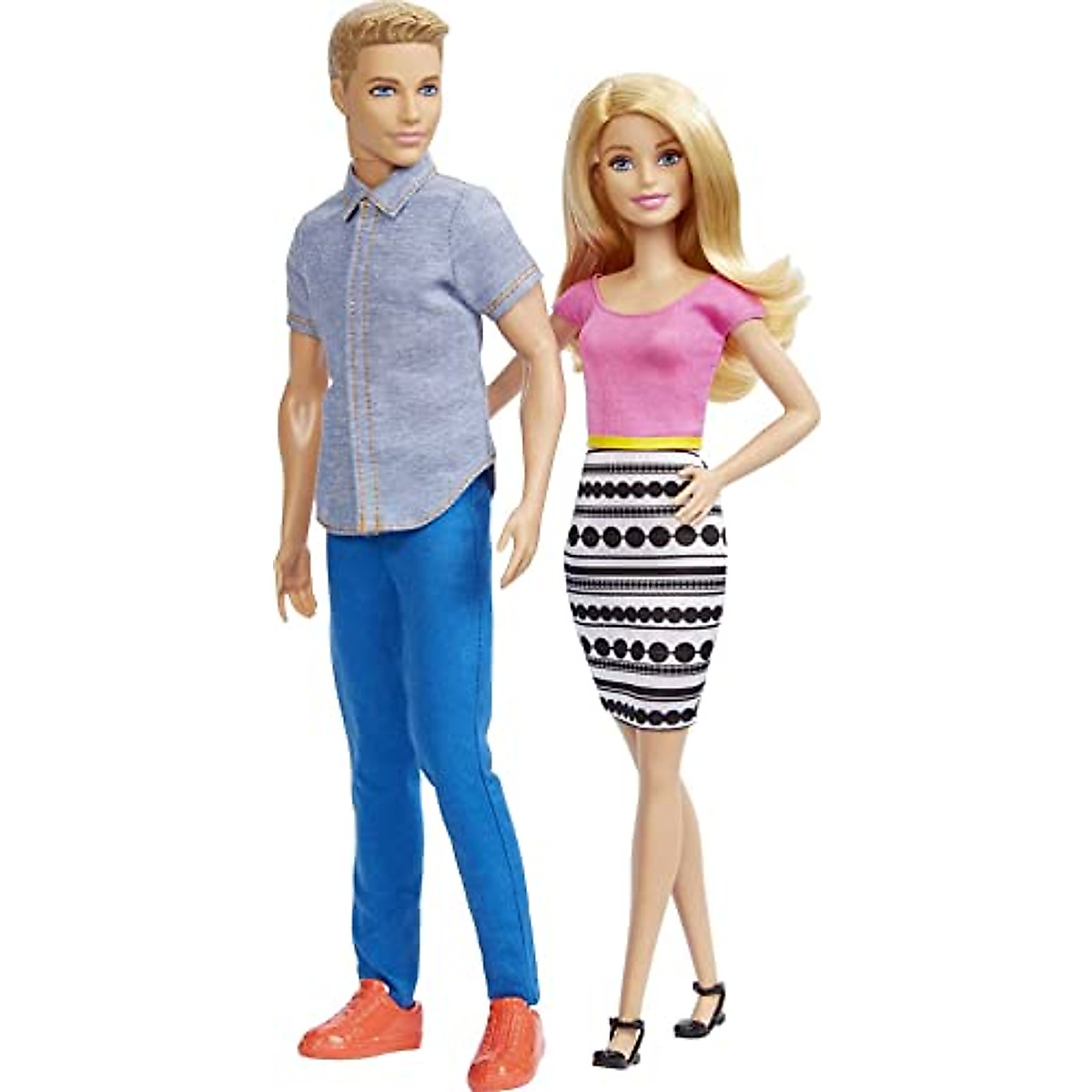 Barbie and Ken Dolls, 2-Pack Featuring Blonde Hair and Colorful Clothes Including Denim Button Down and Pink Blouse (Amazon Exclusive)