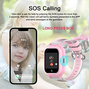 LogHog 4G Smart Watch for Kids Call and Text Boys Girls 4-12 Baby Watches with SIM Card GPS Tracker Touch Screen Kids Phone Watch Voice Video Calling Messaging (Pink)