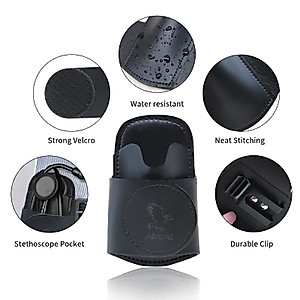 Aiotve Stethoscope Holder-Stethoscope Clip Hip Holder,Premium Leather Handmade Clip-on Stethoscope Hip Holder for Easily Accessible, Hygienic Stethoscope Attachment, for Physicians/Nurses(Black)