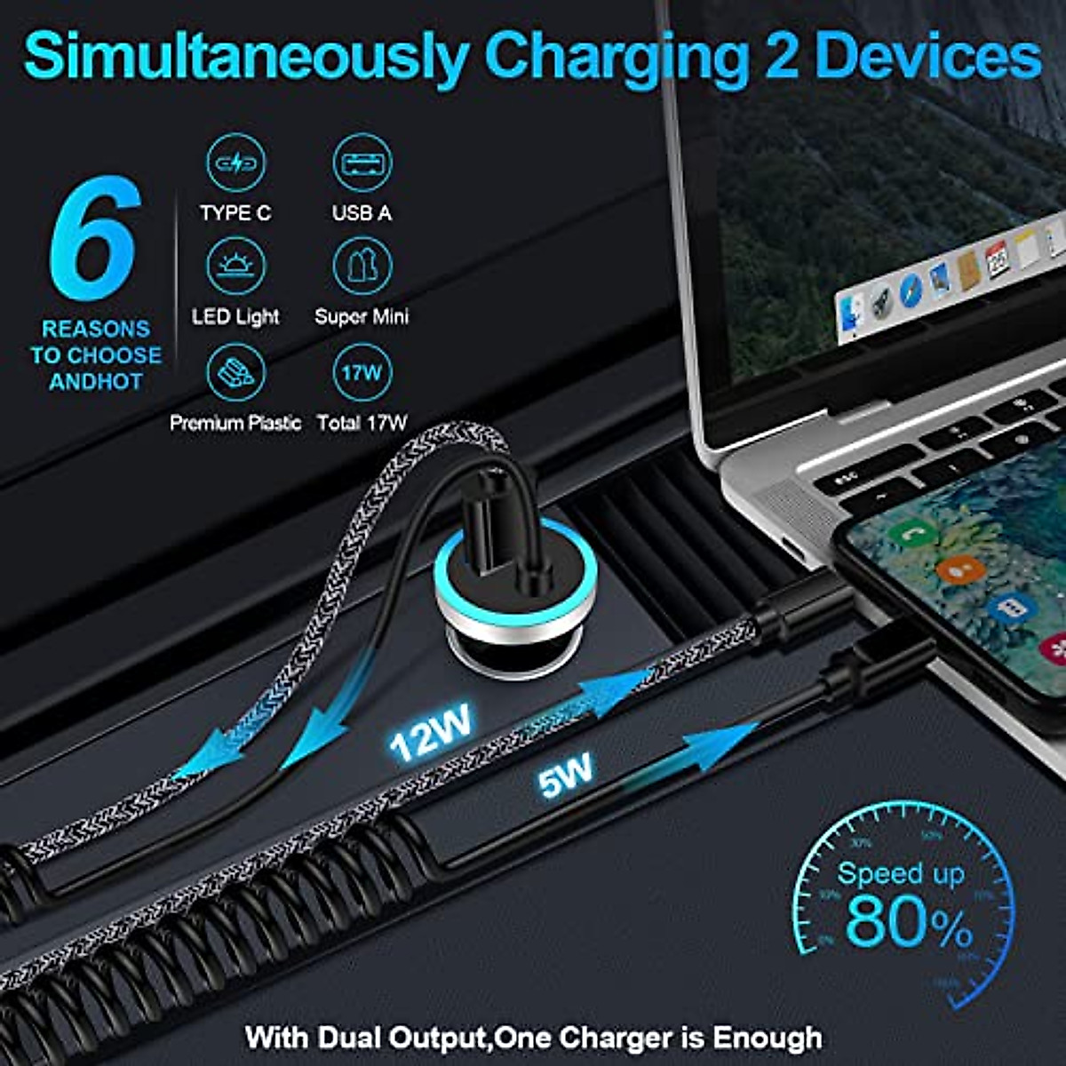 USB C Car Charger, 3.4A Fast Car Charging Lighter Adapter+3ft Type C Coiled Cable for Samsung Galaxy S23 S23+ S23 Ultra A54 A14 A32 A13 A53 S22 S21 S20 S10 A02S A03S A12,LG Stylo 6 5 4,Pixel 7 6 5 4a