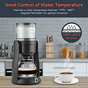 Tredy 2-Cup Coffee Maker, One Touch Automatic Drip Coffee Machine with Removable Water Reservoir, Glass Carafe, Automatic Shut Off & Warm Plate for Home Office(480ML/16OZ)