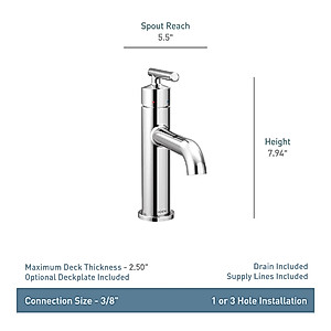 Moen Gibson Brushed Nickel One-Handle Single Hole Modern Bathroom Sink Faucet with Optional Deckplate, 6145BN