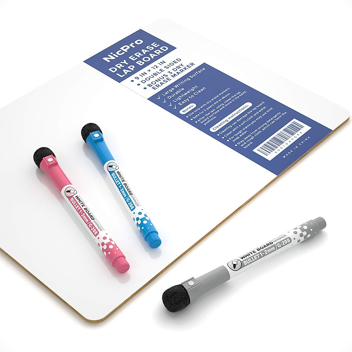 Nicpro 9 x 12 inches Lapboard Small Dry Erase Lap Board Double Sided with 3 Water-Based Pens Learning Mini Whiteboard Portable for Kid Student and Classroom Use