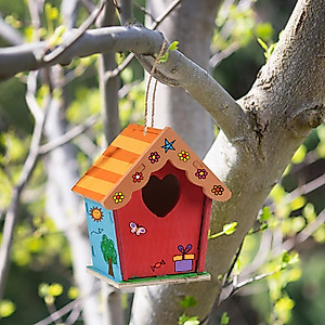 DIY Bird House Kit for Kids, Build Your Own Bird House Kit for Children, Includes 3 Unfinished Birdhouses to Paint and Build, Ropes, 12 Paints, Glitter Paint, and 2 Brushes, Arts and Craft Kids Set