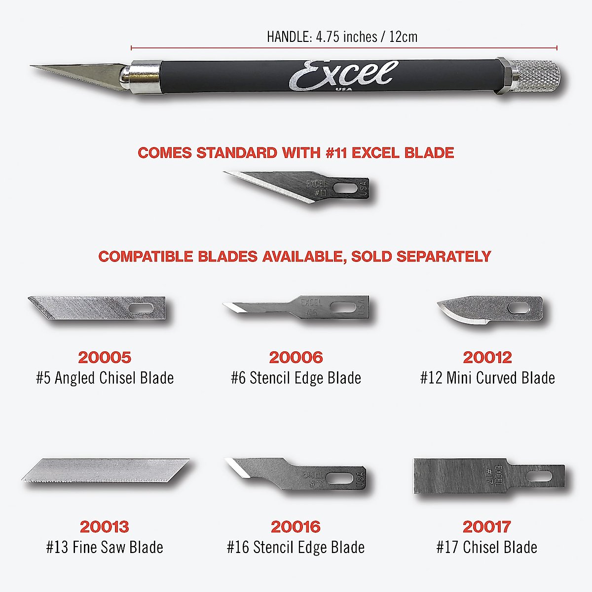 Excel Blades Soft Grip Craft Knife Set, Soft Grip Fine Point Angled Blades for Precision Cutting & Trimming, Multi-Purpose Hobby, Scrapbooking, Crafting Tools, Red, 2-Pack With 10 Replacement Blades