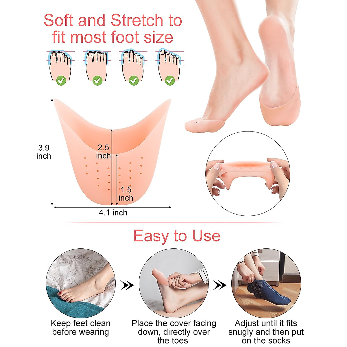 8Pcs BLATOWN Silicone Toe Protectors Toe Covers for Women Men Shoe Filling, Gel Toe Pads Toe Cushions with Breathable Hole for Pain Relief Fit for High Heel, Ballet, Point Shoes (Beige)