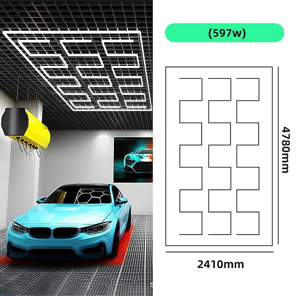 597W LED Garage Light, 6500K Super Bright Pure White LED Garage Workshop Lighting for Garage, Basement, Warehouse, Car Beauty Salon, Car Detailing Shop
