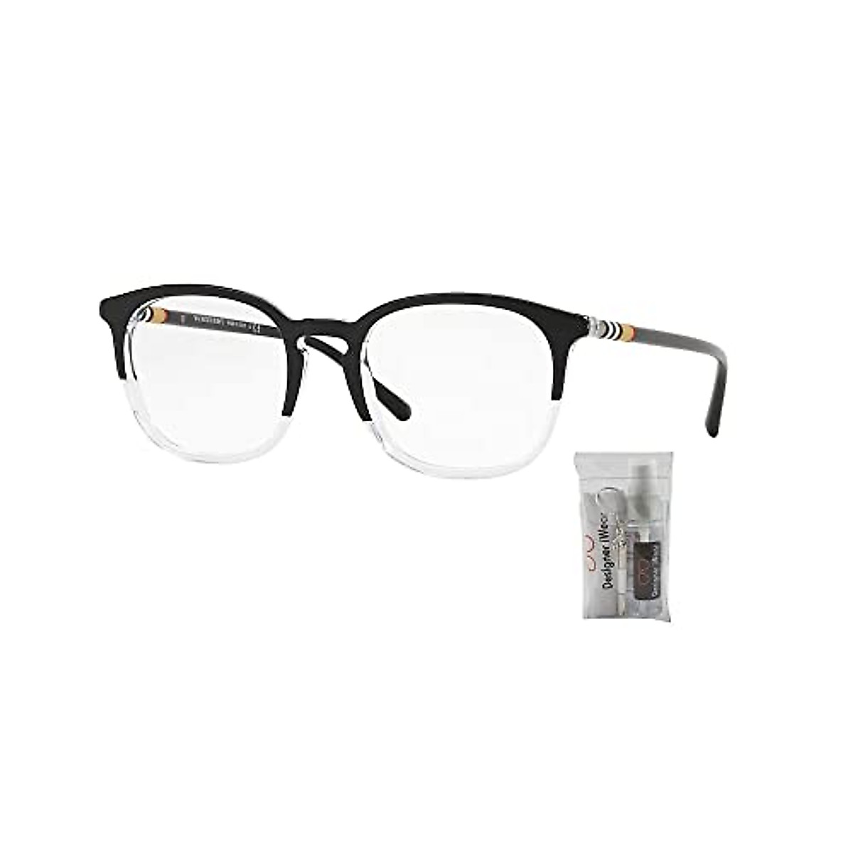 BURBERRY BE2272 3029 53MM Top Black On Crystal Square Eyeglasses for Men + BUNDLE With Designer iWear Complimentary Eyewear Kit
