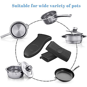 4 Pack Silicone Hot Skillet Handle Holder and Pot Holders Cover Sleeve, Heat Resistant Cast Iron Potholder Protectors Grip, Anti-Spill Non-Slip Cookware Handles for Pans,Oven