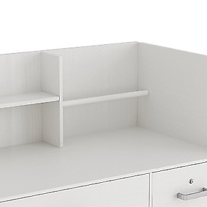 Homsee Modern Reception Desk with 3 Drawers, 1 Door Storage Cabinet & Hutch Shelf, Office Wooden Computer Desk, Writing Study Table PC Laptop Desk, White (47.3" L x 18.3" W x 43.3" H)