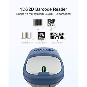 Inateck Bluetooth Barcode Scanner with Charging Base, 2D Wireless, Bundle Product, BCST-73 and BS04001