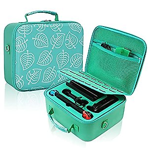 Large Carrying Storage Case for Nintendo Switch, New Leaf Crossing Hard Shell Travel Cases Fits Complete Switch System Console, Switch Dock,Pro Controller,Joy-Con Grip with 21 Games Cards Slots