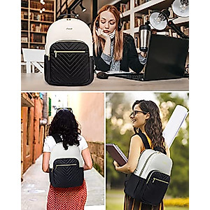 LOVEVOOK Laptop Backpack for Women, 15.6 Inch Backpack Purse with USB Port, Waterproof Travel Business Work Laptop Bag, Fashion Doctor Professor Nurse Backpack, Beige-Black