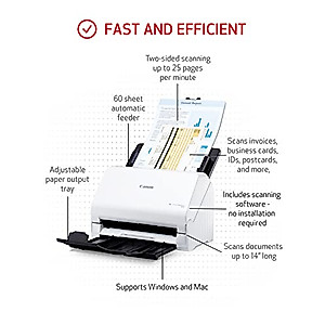 Canon imageFORMULA R30 Office Document Scanner, Auto Document Feeder and Duplex Scanning, Plug-and-Scan Capability, No Software Installation Required