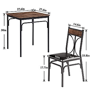 VECELO 3-Piece Dining Room Table Set with PU Padded Chairs for Kitchen, Small Space, Apartment, Seating for Two, Dark Brown