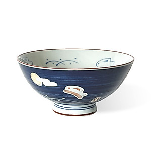MINO WARE JAPAN Traditional Style Japanese Ceramics Rice Bowl Chawan Pottery, Dishwasher Microwave Safe Made in Japan (Totoya Usagi, Medium (oohira))