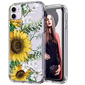 ICEDIO iPhone 11 Case with Screen Protector,Clear with Nice Sunflowers Floral Flower Patterns for Girls Women,Shockproof Slim Fit TPU Cover Protective Phone Case for Apple iPhone 11 6.1 inch