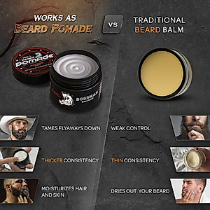 Bossman Hair & Beard Pomade - Gift for Valentine's Day for Him - All Day Hold, Control and Moisturizing Hair, Beard and Moustache Styling Product - Natural Strong Hold Pomade (Hammer Scent)