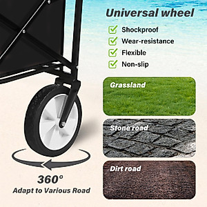 YSSOA Folding Garden Cart PRO, Collapsible Handy Wagon with 360 Degree Swivel Wheels & Adjustable Handle,220lbs Weight Capacity,Black