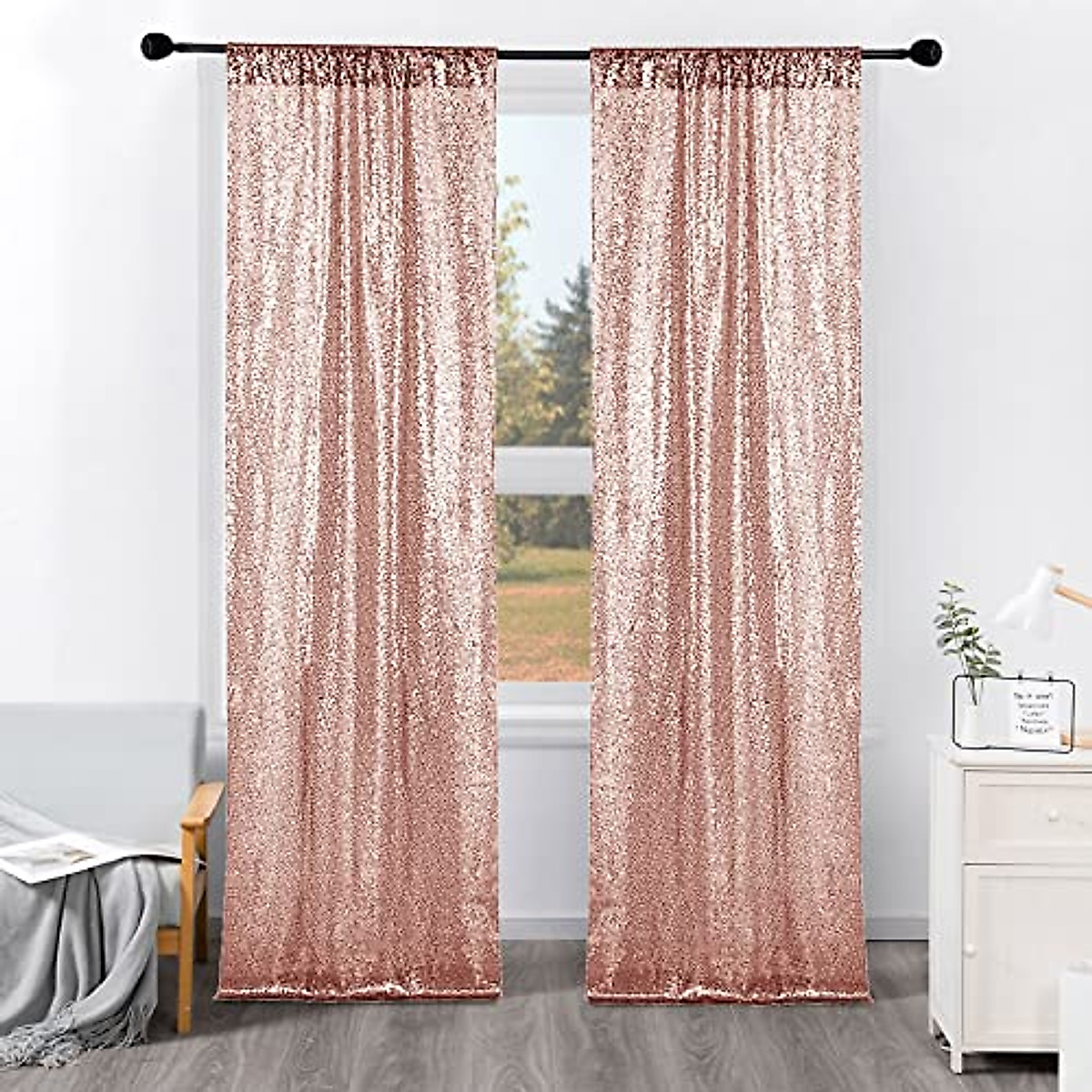 BEDDEB Rose Gold Sequin Backdrop Curtain, 2PCS 2FTx8FT Glitter Backdrop Curtain for Christmas, Birthday, Wedding, Party Decoration