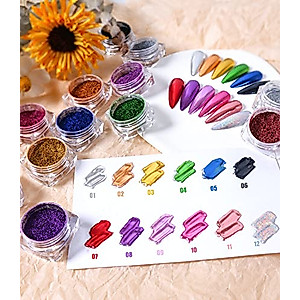 11pcs Magic Mirror Chrome Nail Powder & 1pc Holographic Laser Silver Nail Powder Pigment, Shinny Glitter Nail Art, Dust Nail Powder for Manicure Decorations