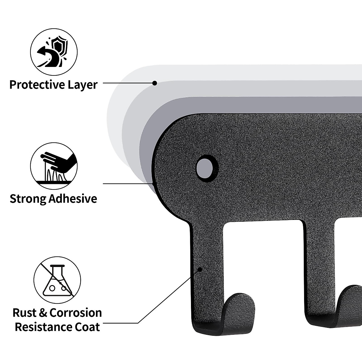 Suzurana 2 Pack Wall Mount Key Holder, Key Hanger Wall Mount with 8 Hooks, Adhesive Key Holder for Wall, Decorative Black Key Holder for Wall No Drill for Living Room, Kitchen, Bathroom