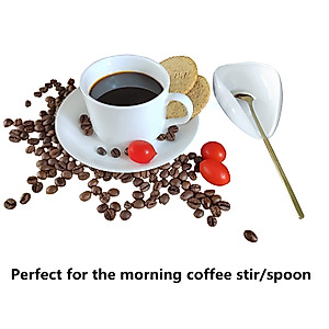 2 Pack Coffee Spoon Rest and Spoon, Ceramic Coffee Spoon Holder, small spoon rest,Teaspoon Rest, Mini Spoon Holder for Coffee Bar, Coffee Station, Coffee Bar Accessories(Ture white+Gold Spoon)