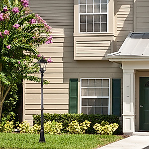 GOALPLUS 24" Outdoor Post Light with Dusk to Dawn Sensor, Exterior Post Lantern Fixture with Pier Mount, Antique Bronze Post Lamp with Seeded Glass, Aluminum Pole Lantern for Garden, Yard