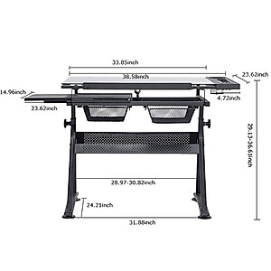 TECHTONGDA Adjustable Drafting Table Tattoo Stencil Glass Desk Artist Desk Tracing Drawing Working Station