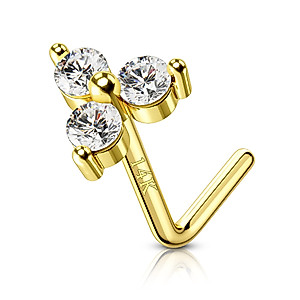 COCHARM 14k Solid Gold Nose Stud for Women 20g Real Gold Triple CZ Flower Nose Stud Nose Ring 20g Cluster Nose Studs Nose Piercing