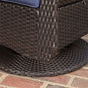 Christopher Knight Home Liam Outdoor Wicker Swivel Club Chairs with Water Resistant Cushions, 2-Pcs Set, Dark Brown / Navy Blue