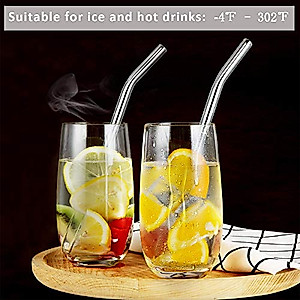 8pcs Glass Drinking Straws, Straight 9 inches x 10mm Bent 8.2 inches x 10mm, Reusable for Hot or Cold Drinks, Eco Friendly, Cleaning Brushes Included