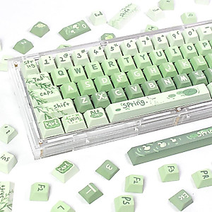 Laetass Mechanical Keyboard Keycaps,Compatible with Cross Axle,Original Height pbt keycaps,Anti-mistouch, 131-Key Spring Theme, High Aesthetic Value,Bring You a Delightful Typing Experience.(Green)