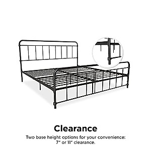 DHP Winston Metal Platform Bed with Rustic Design and Curved Edge Headboard and Footboard, Adjustable Base Height for Underbed Storage, No Box Spring Needed, King, Black
