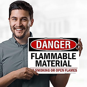 Danger Flammable Material No Smoking Or Open Flames Sign, 10x14 Inches, Rust Free .040 Aluminum, Fade Resistant, Made in USA by My Sign Center