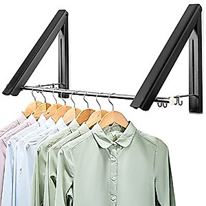 LIVEHITOP Wall Mounted Drying Rack, 2 Pcs Folding Clothes Hanger Retractable Clothes Rack with Rod for Balcony Living Laundry Room(Black)